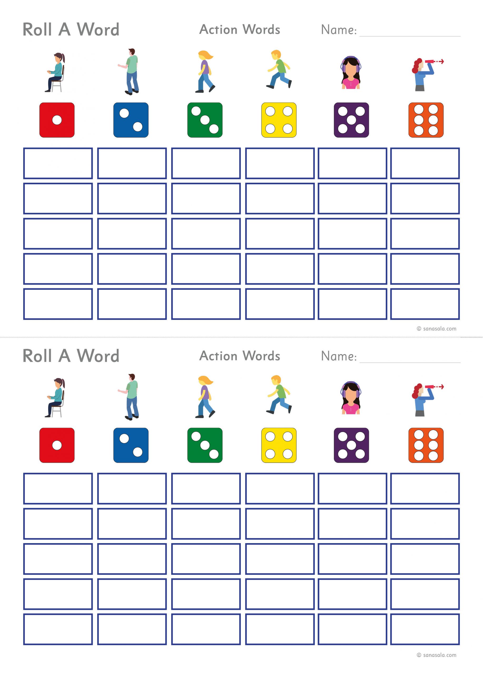 Action Words Roll a Word Sanasala Learning Action Words Roll a Word Sanasala Learning